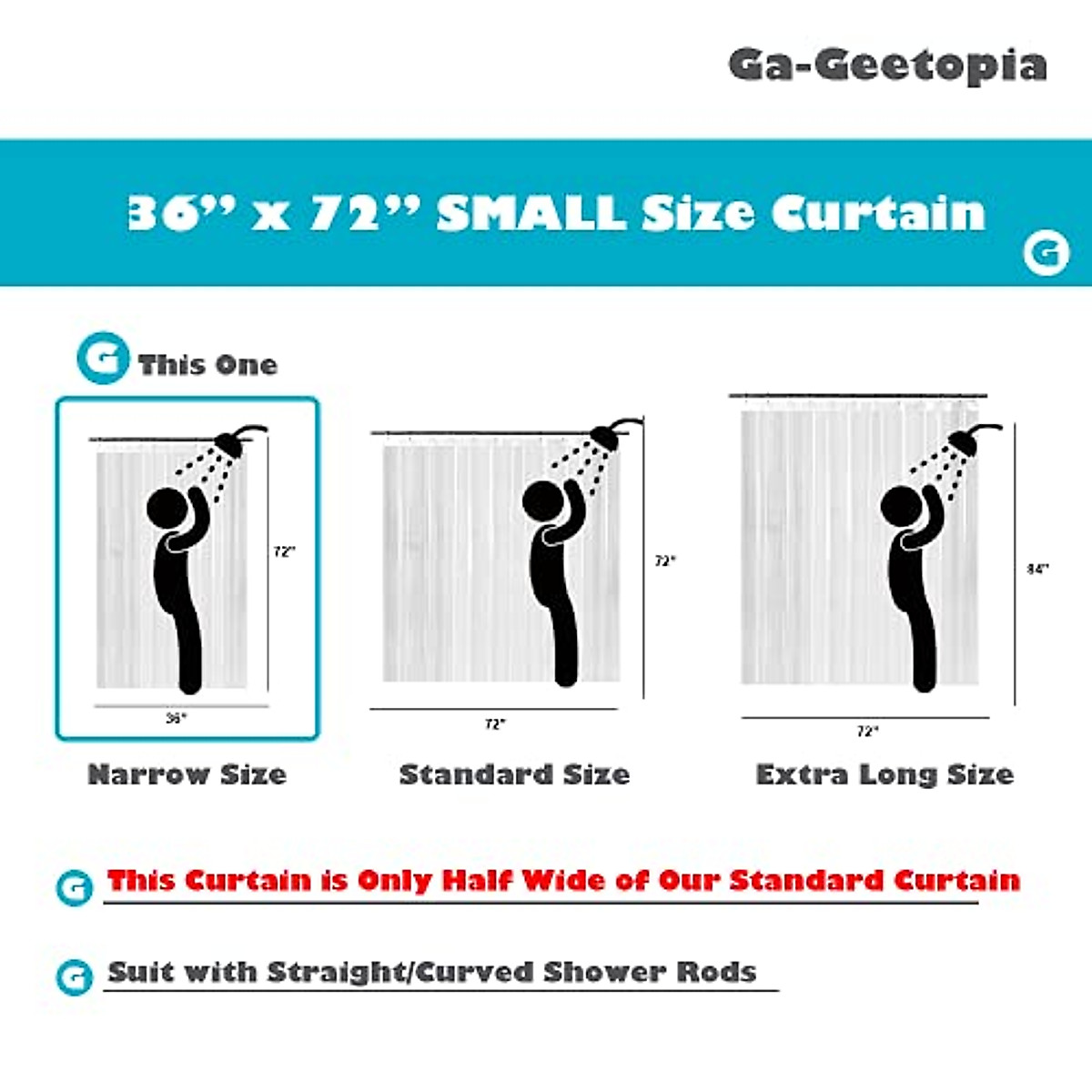 Ga-Geetopia Narrow Size EVA Clear Shower Curtain Liner, Pebble Pattern 36x72 Inch Lightweight Plastic Bathroom Shower Showroom Inner Curtain with Rustproof Metal Grommets and Weighted Magnets