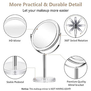 Cheftick Double Sided 1X & 10X Magnifying Makeup Mirror, Tabletop Magnified Vanity Mirror with 360 Degree Swivel for Bathroom or Bedroom, Transparent