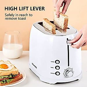REDMOND Toaster 2 Slice, Stainless Steel Toaster with 1.5”Wide Slots, Retro Toaster 2 slice with Cancel, Bagel, Deforst Functions, 7 Browning Levels, Removable Crumb Tray, White