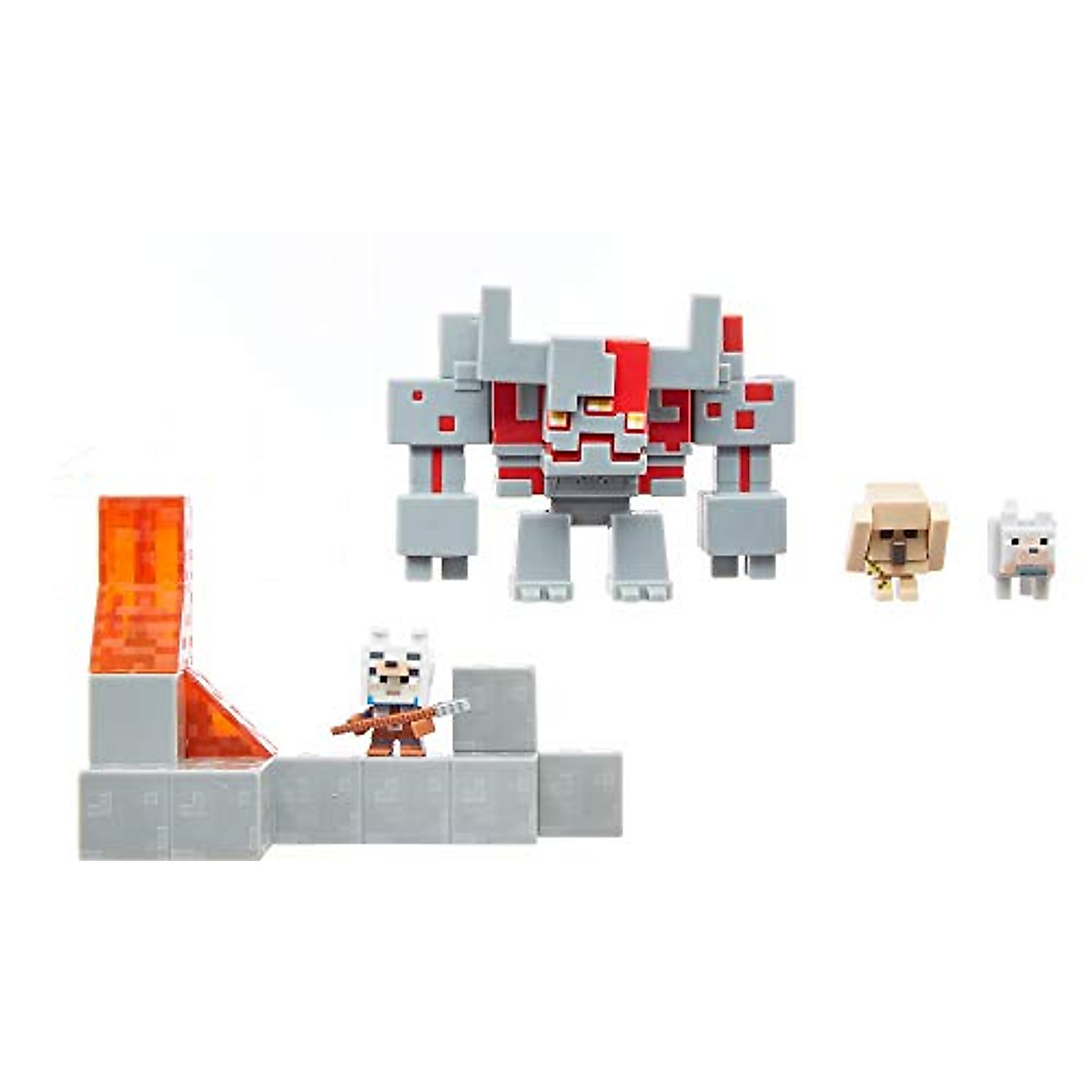 Mattel Minecraft Dungeons Redstone Monstrosity Mangle with Redstone Monstrosity, Armored Valorie, Iron Golem, Summoned Wolf, Battle in a Box, Gift for Kids Age 6 and Older