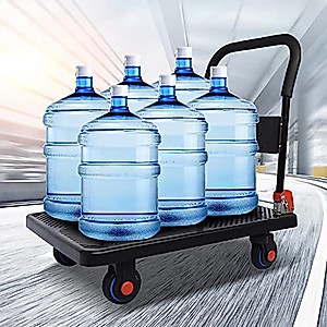 Hand Trucks Silent Platform Truck Moving Push Cart with Foldable Handle and Mute Swivel Wheels for Home Office 440lbs Weight Capacity Push Cart (Color : Blackwheel)