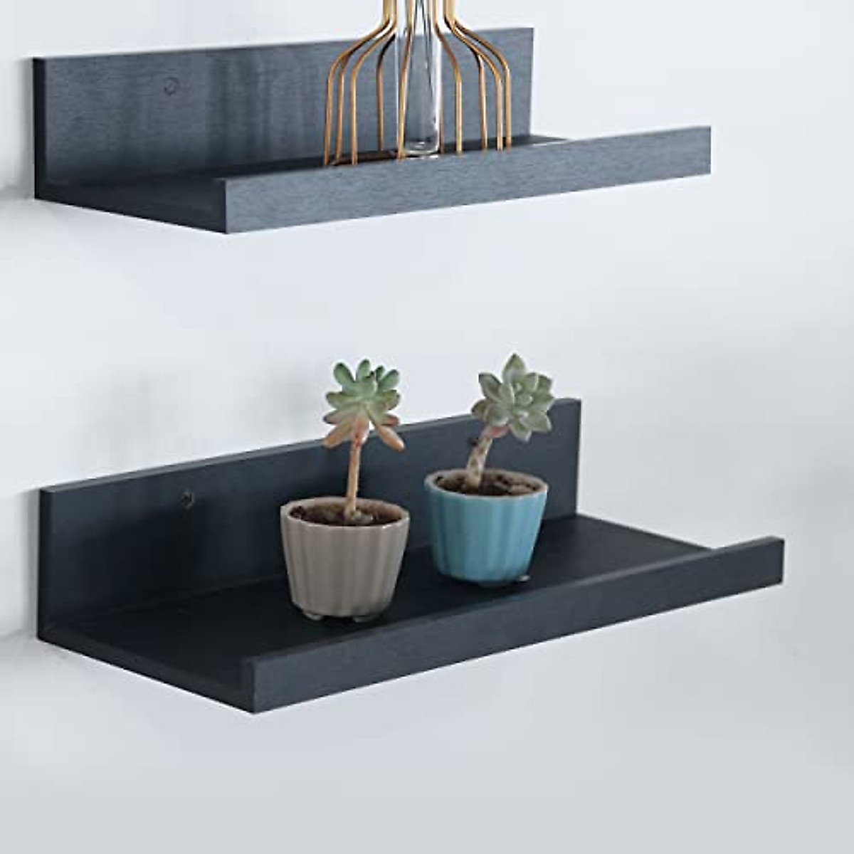 Art Emotion Black Floating Shelves | Set of 5 | Wall Shelf | Wood Bathroom Shelves | Bedroom | Living Room | Kitchen | Office & More (Black)