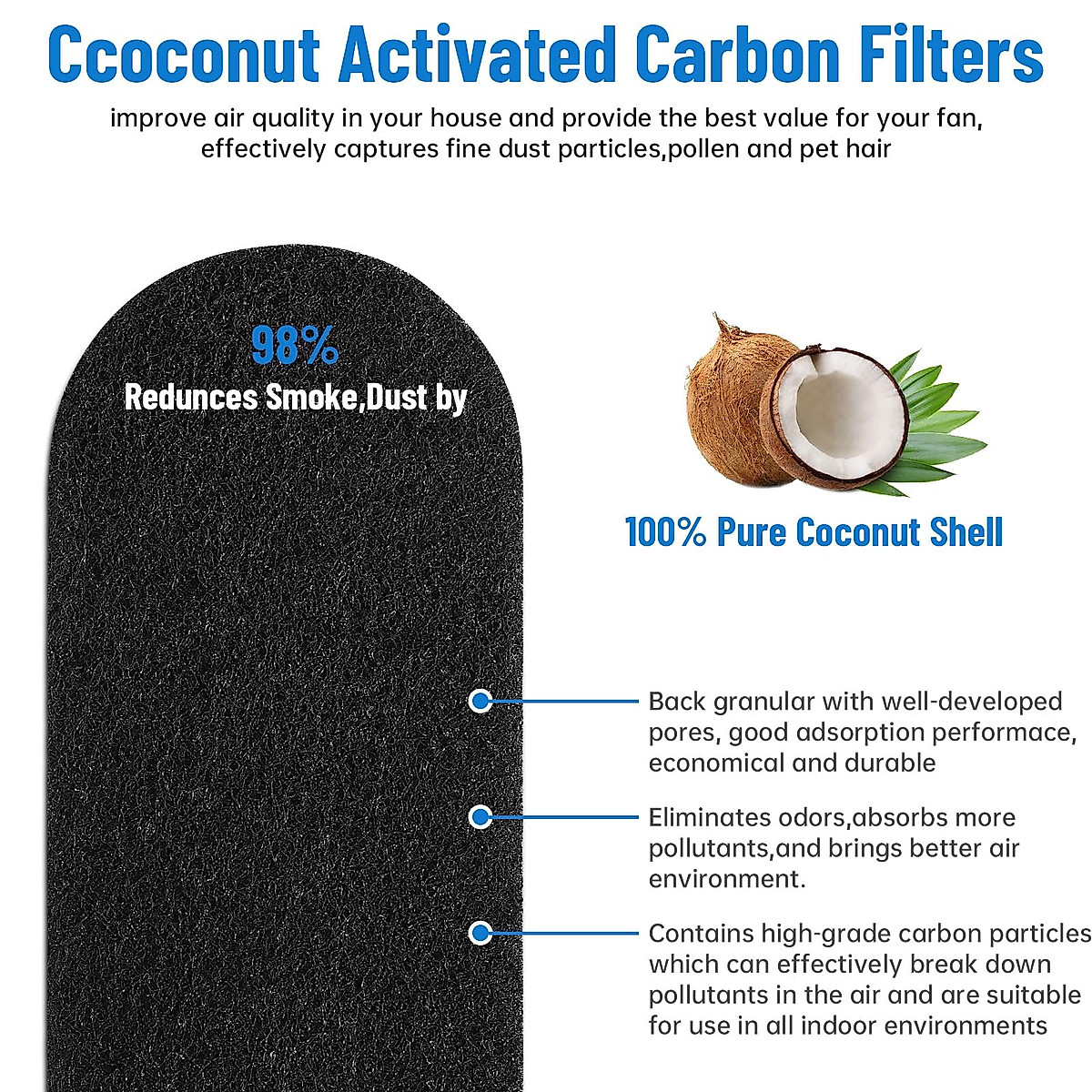 Ceiling Fan Filters for Blades,Ztaussi 5pcs Activated Coconut Shell Carbon Air Filters, Charcoal Vent Filter for Home, Cleaner Air, Dust Control