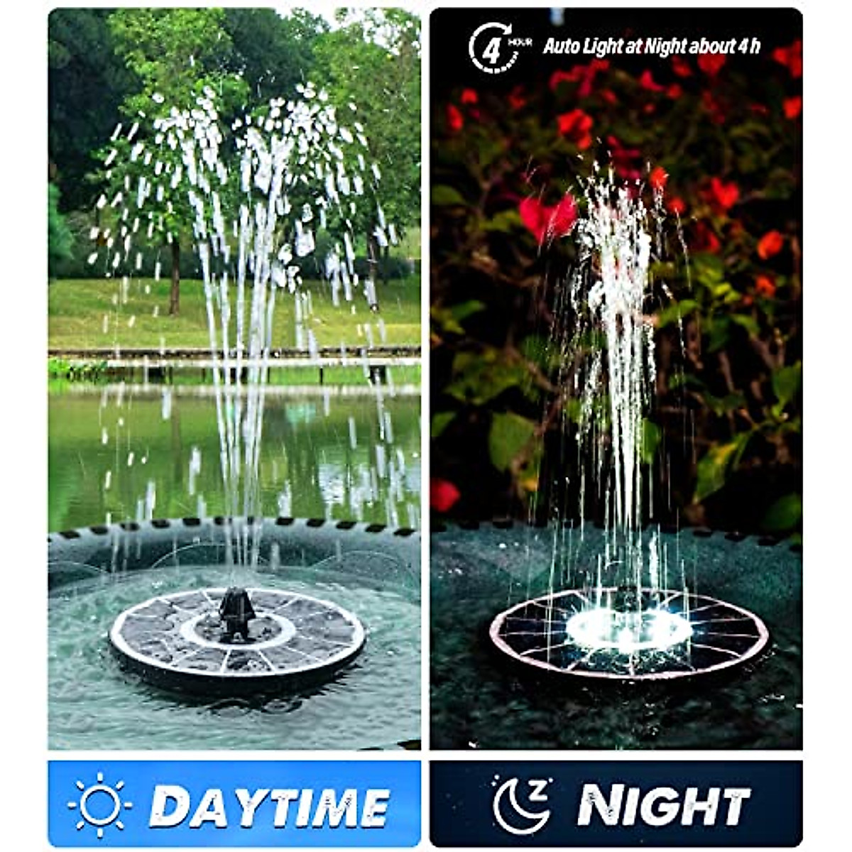 Yzert 3.5W Solar Fountain with Light Full Glass Panel, Solar Bird Bath Fountains with 8 Nozzles & 4 Fixed Rods, Floating Solar Water Fountain for Garden,Pond, Pool, Outdoor(White)