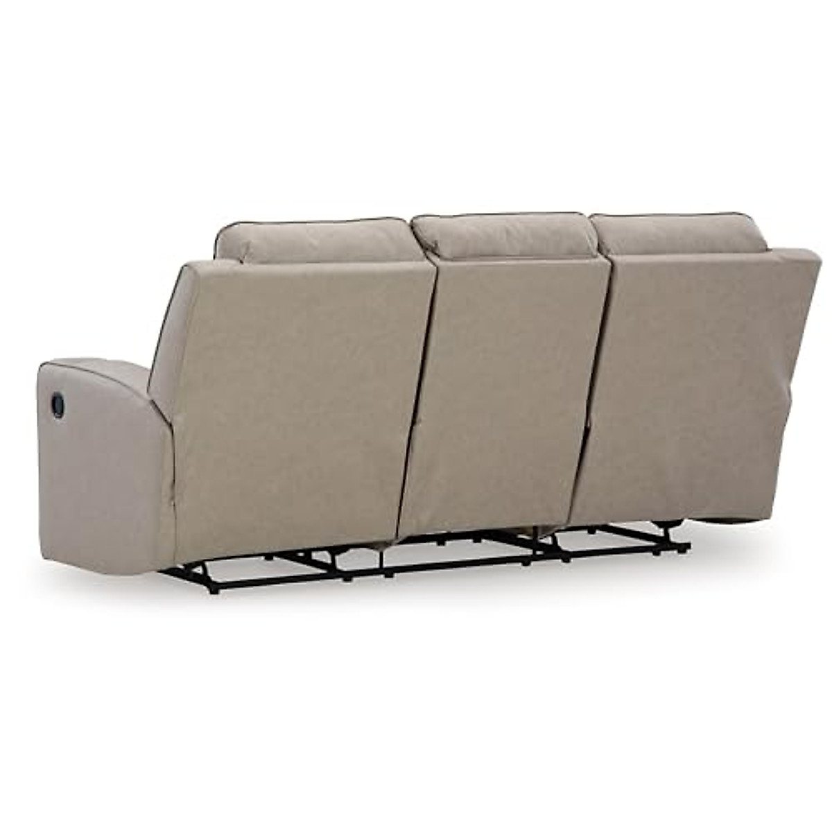 Signature Design by Ashley Lavenhorne Contemporary Faux Leather Manual Reclining Sofa with Drop Down Table, Cup Holders and USB Ports, Beige