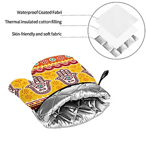 EZDNAGP 4pcs Oven Mitts and Pot Holders Sets Oven Kitchen Gloves Hot Pads for Cooking BBQ Baking Grilling - Pakistani Indian Evil Eye Hamsa Hand