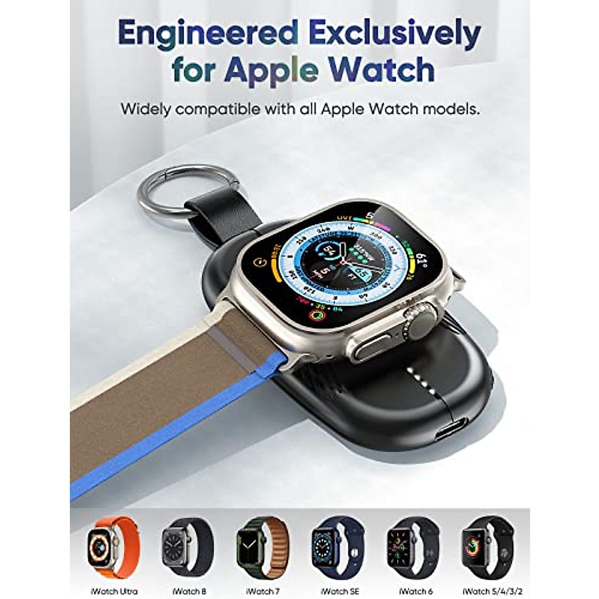 Portable Charger for Apple Watch, 1200mAh Magnetic Keychain Wireless Power Bank Watch Charger for iWatch Series 8/UItra/7/6/SE/5/4/3/2