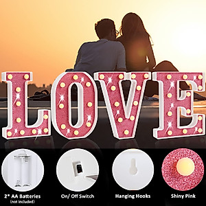 Light Up Pink Alphabet Marquee Letters Sign, Glitter LED Marquee letter Lights Sign Battery Powered for Night Light Girls Bedroom Birthday Gifts Wedding Pink Party Baby Shower Decorations, Pink L
