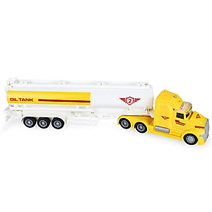 Vokodo Toy Semi Truck Fuel Trailer 14.5" Friction Powered with Lights and Sound Kids Push and Go Big Rig Oil Carrier Vehicle Transporter Semi-Truck Pretend Play Car Great Gift for Children Boys Girls