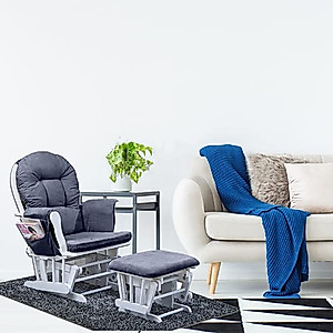 TOPINCN Glider Rocker Replacement Cushions Cover Set, Soft Velvet Cotton Chair Cushion + Stool Pad Set Warm Cover Rocking Chair Cushions Total Chair Pad Cushion for Home Office, Gray