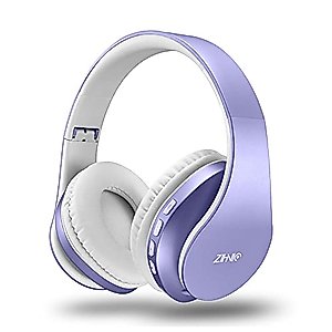 ZIHNIC Bluetooth Headphones Over-Ear, Foldable Wireless and Wired Stereo Headset Micro SD/TF, FM for Cell Phone,PC,Soft Earmuffs &Light Weight for Prolonged Wearing (Purple)
