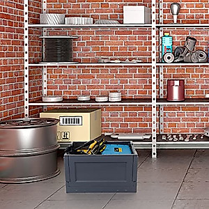 Morcte 2-Pack Collapsible Plastic Storage Box with Lids, Folding Storage Bin, Gray