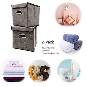 Zalaxt Foldable Cube Storage Bin with Lid, Set of 2, Collapsible Storage Basket with Lid,25 CM x 25 CM, Boho Basket, Nursery Storage Bin, Cube Storage Baskets for Home Bedroom Grey