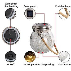 RNEHON Solar Lantern, 2 Pack Outdoor Lanterns Crackle Glass Ball Lights, 30 LED Waterproof Solar Lights Garden Patio Solar Lights Outdoor Decorative Backyard Halloween Christmas Decor