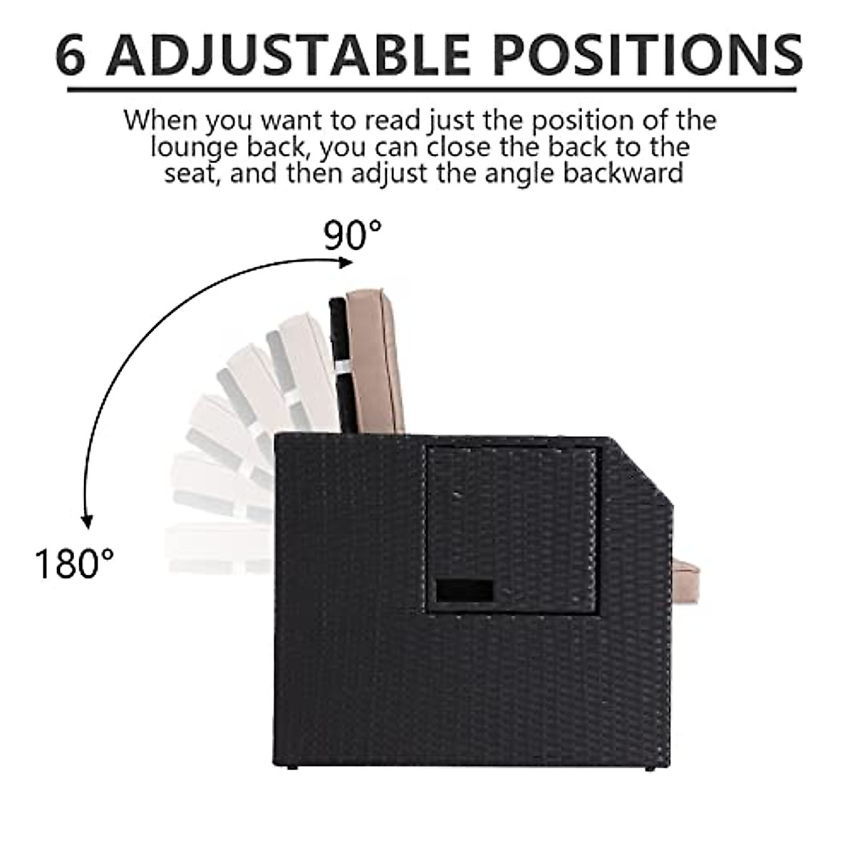 B BAIJIAWEI Outdoor Wicker Loveseat - Patio Furniture Set with Retractable Canopy, Adjustable Back, Side Table, Ottoman, Cushion - PE Rattan Sofa Set for Garden Poolside Backyard Lawn Porch