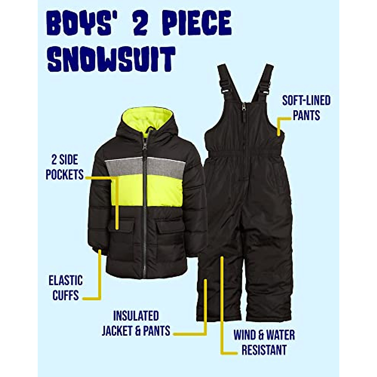 iXtreme Boys' Snowsuit - 2 Piece Heavyweight Insulated Ski Jacket and Snow Bib (12M-7), Size 18M, Black/Lime Green