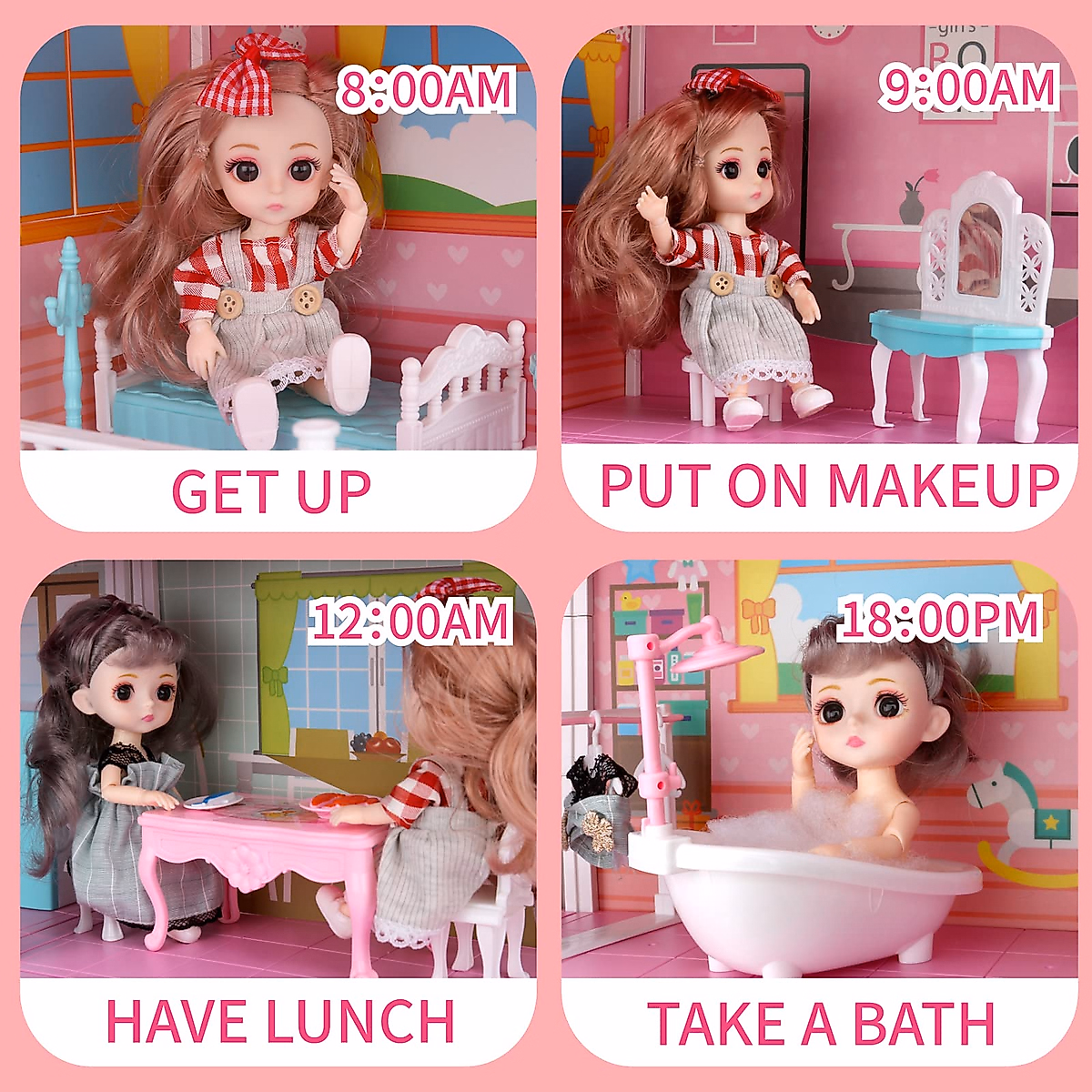 HCFJEH Dollhouse Play House for Girl, Doll House with Lights & Two Dolls & Furniture Accessories, Toddler DIY Princess House Playhouse Pretend Set Toy, Birthday Gift for 3 4 5 6 7 Year Old(11 Room)