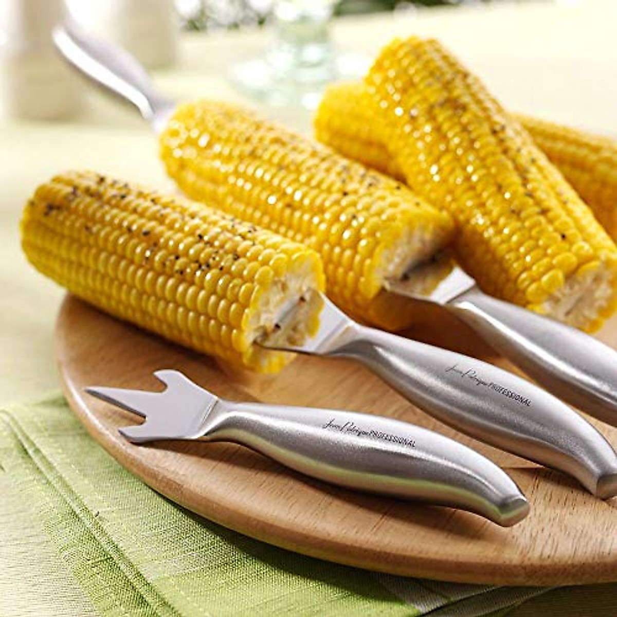Corn on the Cob Skewers - Set of 2 - Stainless Steel Corn on the Cob Holders Set, Sweetcorn Holders with a Secure Triple-Pronged Corn Holder & Study Ergonomic Handle - by Jean Patrique