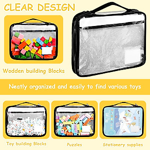 Partreko 2 Packs Clear PVC Zippered Blocks Set, Waterproof Toy Storage Organizer with Mesh Pocket and Label, Traveling Toy Bags with Handle for Board Games, Building Blocks, Toys, Large