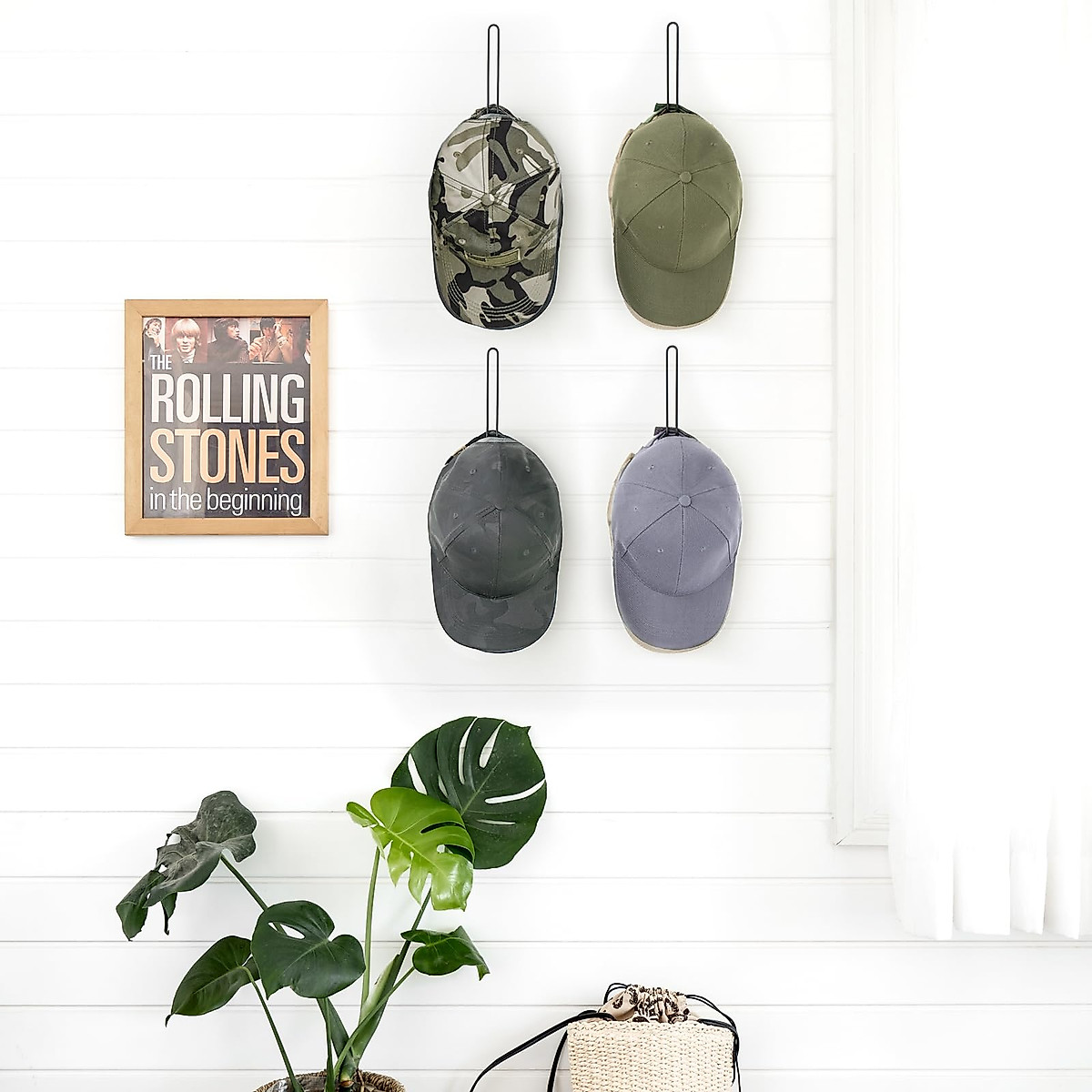 Mkono Hat Organizer for Baseball Caps, Set of 4 Wall Hat Rack 5 Inches Space Saving Holds 40 Caps Modern L -Shaped Hat Hooks Wall Mount Hat Holder for Closet Bedroom Storage, 4 Pcs