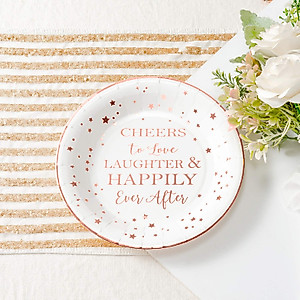 Crisky Cheers to Love Rose Gold Disposable Plates for Bridal Shower, Wedding, Engagement, Bachelorett Party Decorations, Dessert, Buffet, Cake Plates Party Supples, 50 Count, 9" Plate