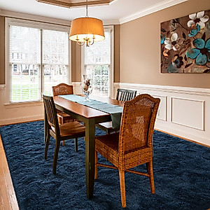 Rtizon Navy Blue Kids Area Rug for Boys Room, 8x10 Feet Royal Dark Blue Shag Fluffy Rugs for Living Room Bedroom Dorm Nursery, Furry Shaggy Carpet for Indoor Teen Home Decor