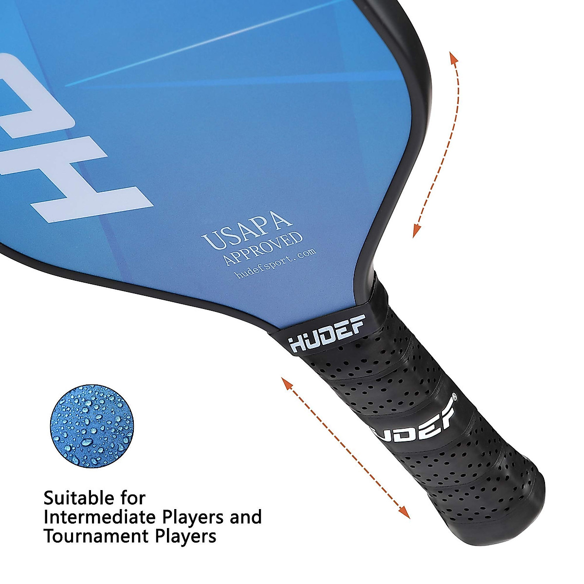 HUDEF HB 2.0 Blue+Red Pickleball Paddles, Lightweight Graphite Carbon Fiber Face Racquet Rackets Elongated Racket,Honeycomb Core,Cushion Comfort Grip USAPA Approved