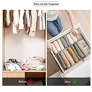 4Packs Wardrobe Clothes Organizer, Washable Drawer organizer Clothes, Folded Clothes Storage Organizer for Bedroom Dorm Room (4Packs:2Jeans+2Socks, Gray)