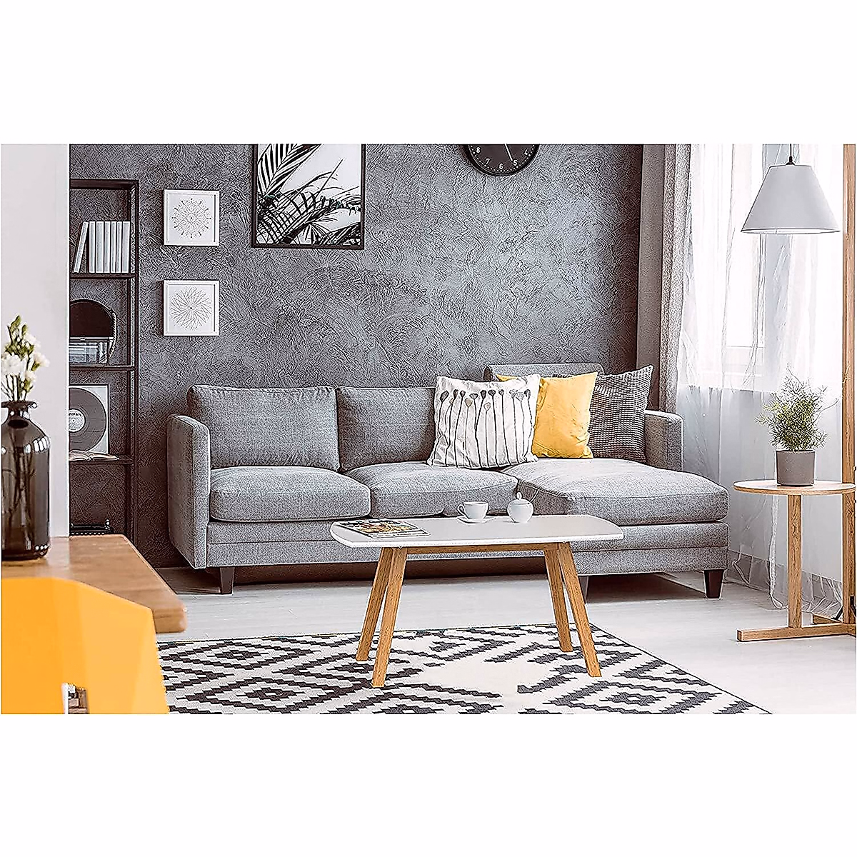 bonVIVO Small Coffee Table - Franz Designer Low Table w/Wooden Bamboo Frame for Sitting, Storage and Living Room Furniture for Men and Women - White