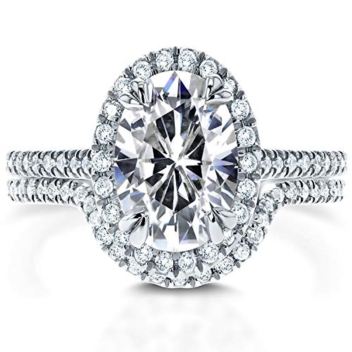 Kobelli Forever One Oval Moissanite and Lab Grown Diamond Halo Bridal Rings Set 2 CTW 14k White Gold (DEF/VS, DEF/VS), 6