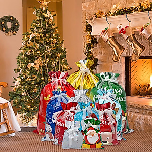 Lusy DM 40 Pcs Christmas Gift Wrapping Bag Christmas Wrapping Bag Assorted Size Goody Bags Treat Bag for Christmas Holiday Presents Party Favor (11 Design, 6 Size)
