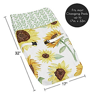 Sweet Jojo Designs Yellow, Green and White Sunflower Boho Floral Girl Baby Nursery Changing Pad Cover - Farmhouse Watercolor Flower