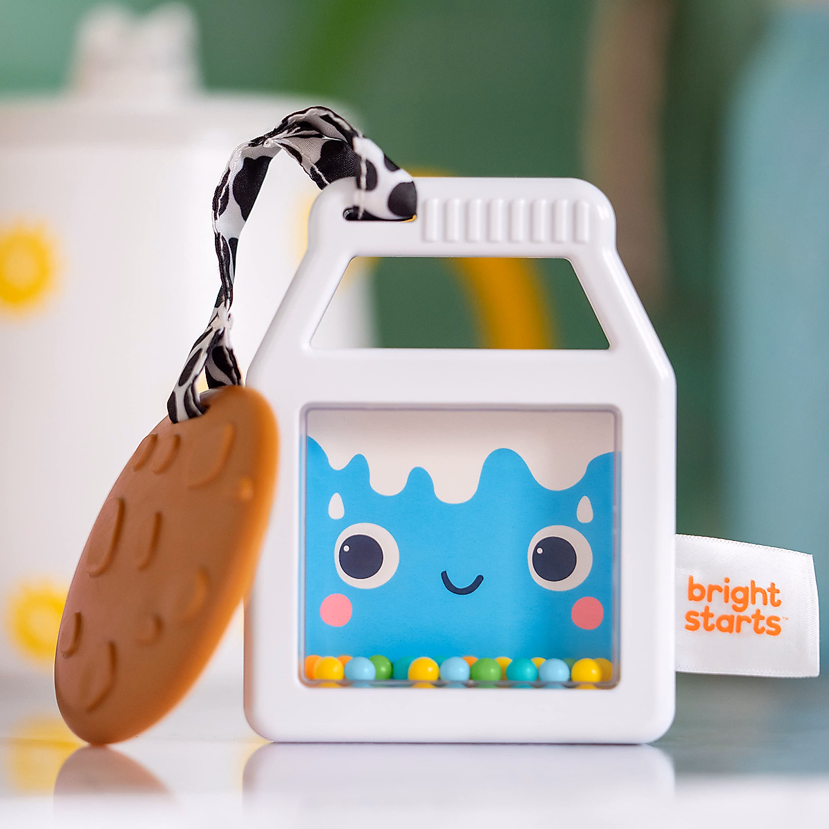 Bright Starts Cookies & Teethe 2-in-1 Rattle and Teether Activity Toy, Soothe Sore Gums, Entertain Baby with Rattle Toy, Unisex, 3 Months+