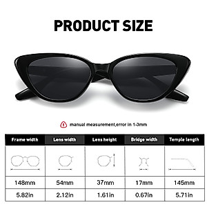 Fozono Retro Vintage Narrow Cat Eye Sunglasses for Women Men 90s Small Chic Style Trendy Sunnies UV400 Protection (Glossy Black/Grey)