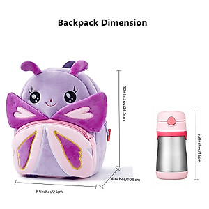 NICE CHOICE Cute Toddler Backpack Toddler Bag Plush Animal Cartoon Mini Travel Bag for Baby Girl Boy 2-6 Years(Purple Butterfly)