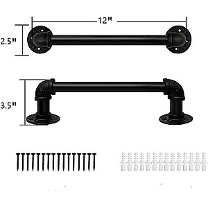 Industrial Steel Pipe Towel Rack Holder,Wall Mounted Heavy Duty Towel Bar, Matte Black Finish Hand Towel Rod for Bathroom(2 Pack) (12inch)