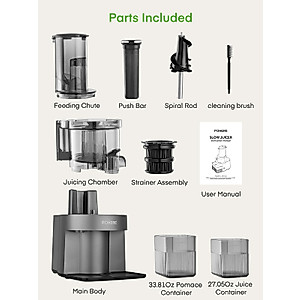 Juicer Machines Vegetable and Fruit, FOHERE Cold Press Juicer Extractor Fit Whole Fruits & Vegetables with 4.72" Wide Mouth Easy to Clean, Slow Masticating Juicer with Quiet Motor, Reverse Function