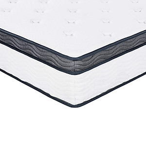 PrimaSleep 12 inch Euro Top Spring Mattress,White,Comfort Layers,Dark Green Piping, (Queen)