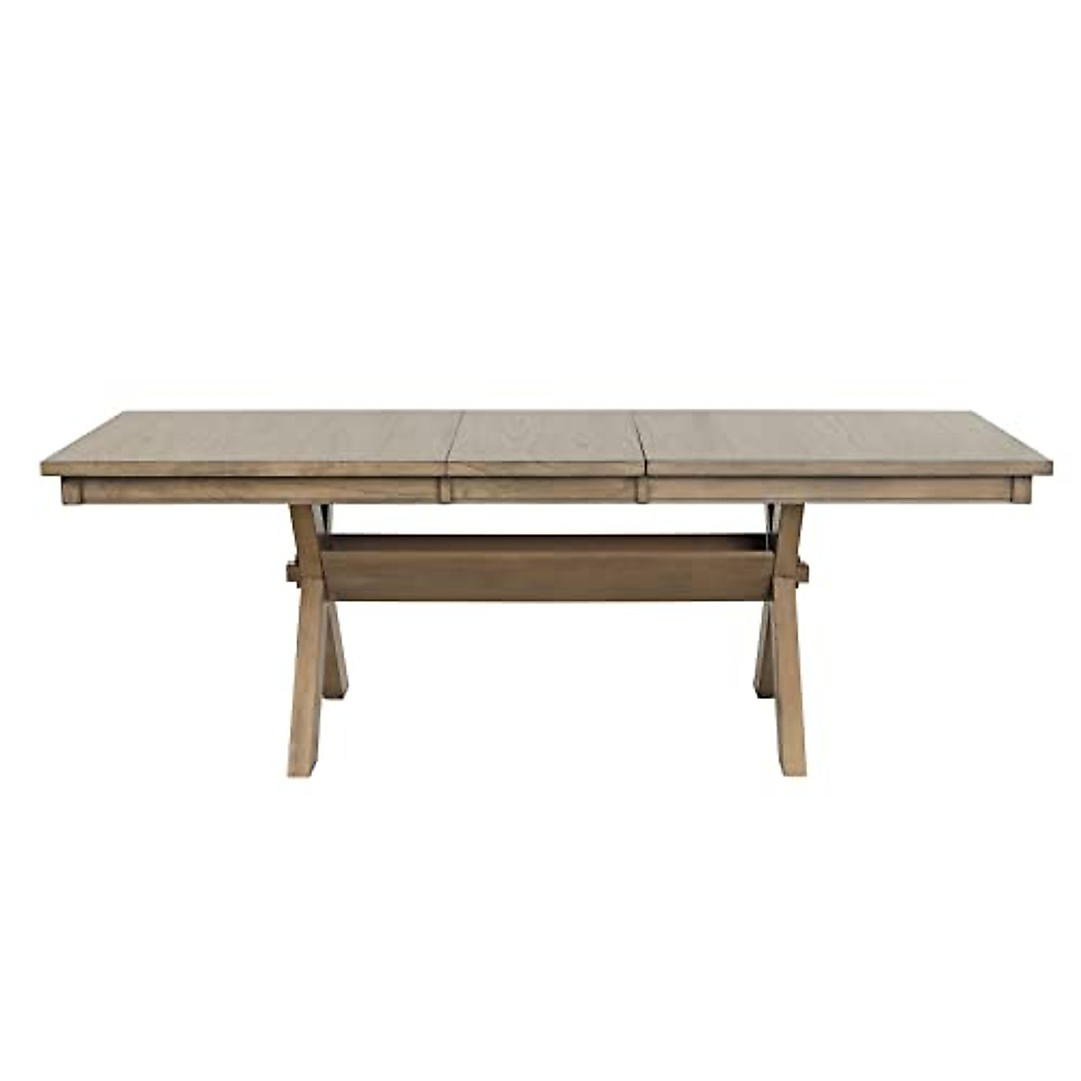 Roundhill Furniture Raven Wood 6-Piece Set, Extendable Trestle Dining Table with 4 Chairs and Bench, Glazed Pine Brown