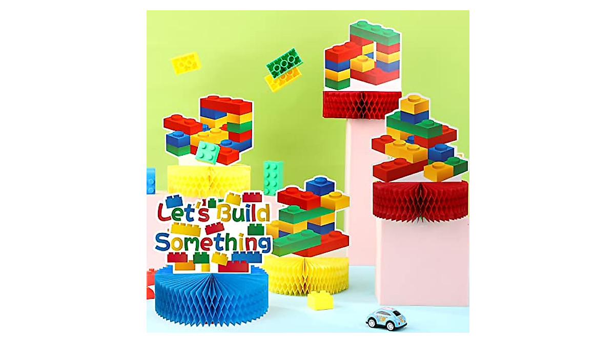 Building Block Birthday Party Decorations - 9 Honeycomb Centerpieces
