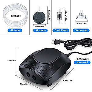 CWKJ Aquarium Air Pump Dual Outlets, Adjustable Quiet Oxygen Aerator Pump, Fish Tank Bubbler with Accessories Kit for Fish Tank up to 100 Gallons