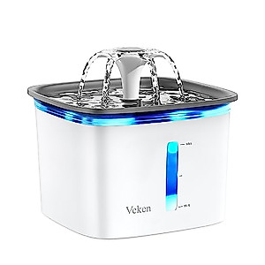 Veken 95oz/2.8L Pet Fountain, Automatic Cat Water Fountain Dog Water Dispenser with Smart Pump for Cats, Dogs, Multiple Pets (Grey, Plastic)