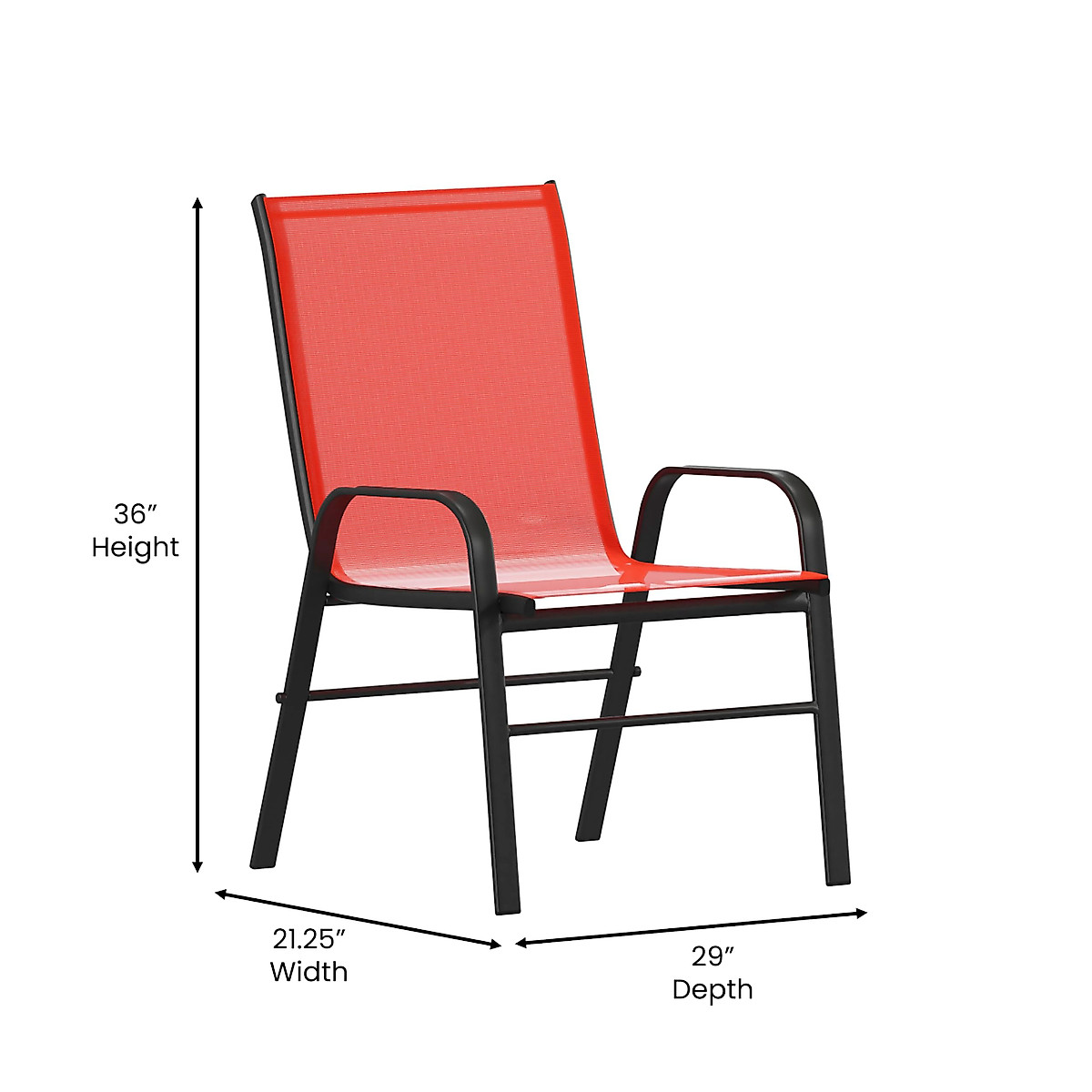 Merrick Lane Set of 4 Manado Series Patio Chairs - Red Flex Comfort Material - Powder Coated Metal Frame - Stack up to 4 High - Ships Fully Assembled
