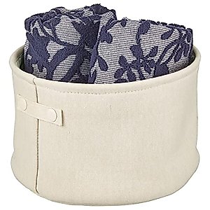 mDesign Soft Cotton Fabric Bathroom Storage Bin with Handles - Organizer for Towels, Toilet Paper Rolls - for Closets, Cabinets, Shelves - Textured Weave - Cream/Beige