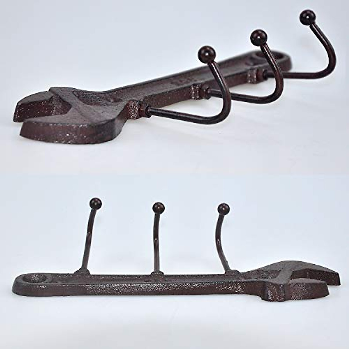 TELENT Retro Hooks Cast Iron Wrench Spanner Shape Hooks Key Rack Holder, Decorative Bedroom Bathroom Kitchen Laundry Room Tool Holder Coat Hat Hooks Rack Hanger (Cast Iron Wrench Hook-Ancient Copper)