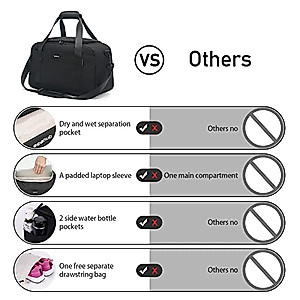ECOHUB Personal Item Bag 16'' Small Duffel Bag Travel Bag Weekender Bag Gym Bag Tote Duffel bag Overnight Bags Travel Essentials for Women and Men Shoulder Bag Carry On Shoes Bag (Black)