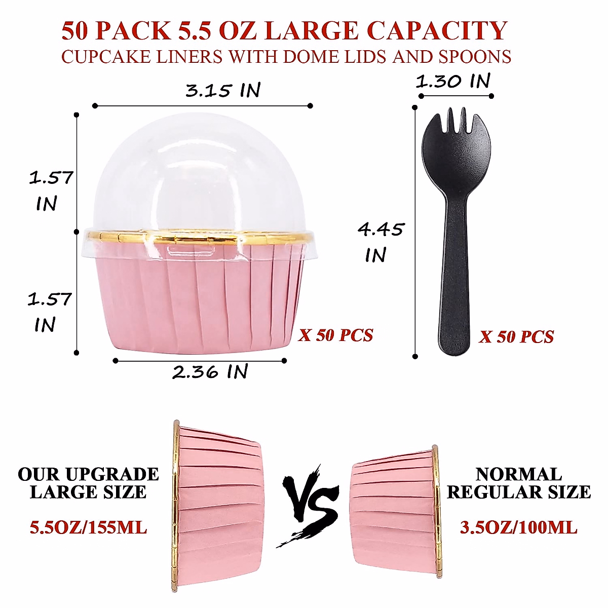 50Pack Foil Cupcake Liners With Lids And 50Pack Cupcake Cups With Dome Lids