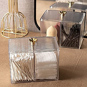 Hexsveyo Qtip Holder Dispenser Bathroom Jar, Cotton Swab Holder With Lids Set, Storage Organizer Box Apothecary Jars Dispenser For Cotton Ball, Cotton Swab, Cotton Round Pads, Floss