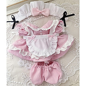 niannyyhouse 15cm Plush Doll Clothes Maid Set Headdress Dress Apron Shorts 6in Doll Dress Up (Pink)