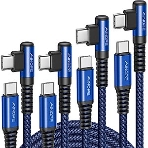 AINOPE 60W 4-Pack Type C to Type C Cable Right Angle Super Fast Charging USBC to USBC Cord 10FT+6.6FT+3.3FT+3.3FT Compatible Samsung S22 S21,Note 20 Ultra,iPad Pro/Air